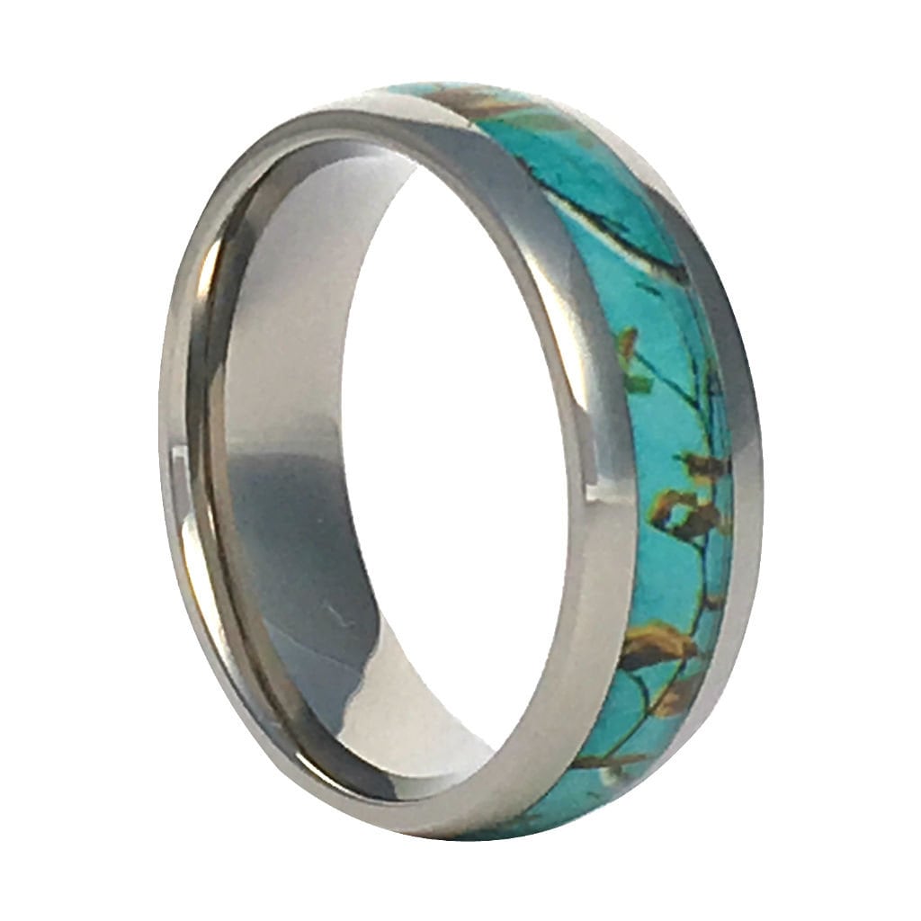 Turquoise Blue Camo Titanium Ring - Etsy