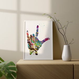 I Love You ASL Hand Print Sign Language I Love You Art Nature Poster ...