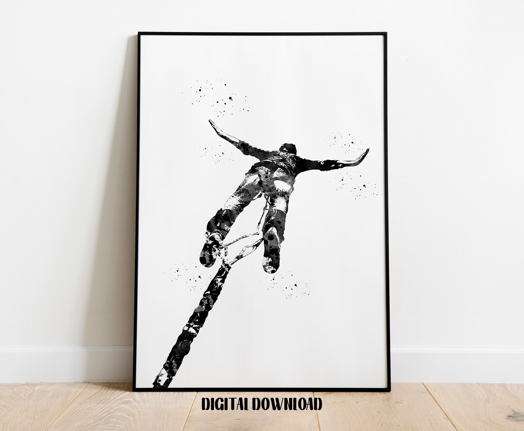 Bungee Jumping Man Sport Poster Watercolor Art Digital Printable ...