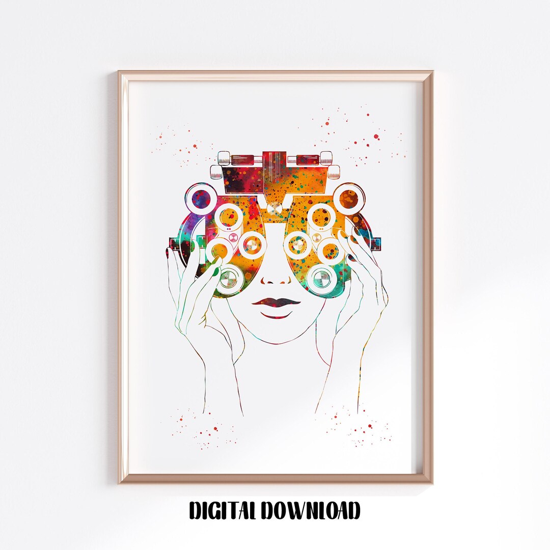 Optometry Art Woman With Phoropter Eyesight Measurement Device ...