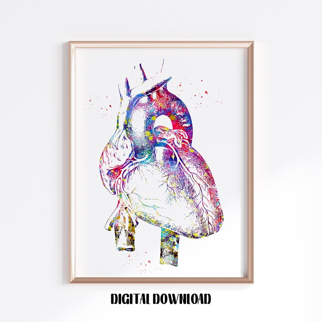 Human Heart Anatomy Surgery Poster Medical Science Watercolor Digital ...