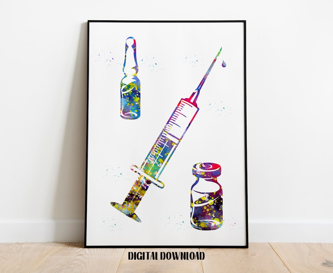 Syringe and Medicine Vials Doctor and Pharmacy Art Biology Poster ...