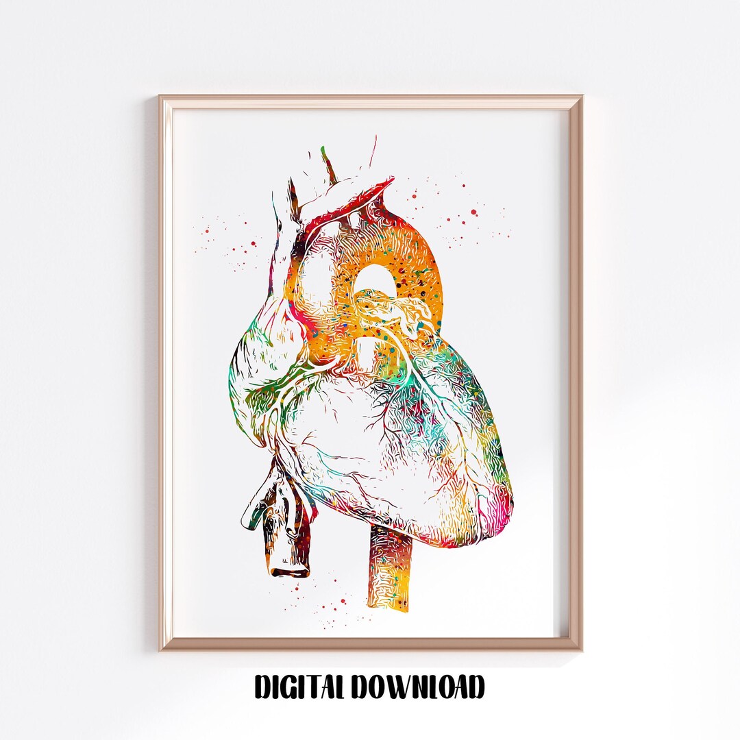 Human Heart Anatomy Surgery Poster Medical Science Watercolor Digital ...