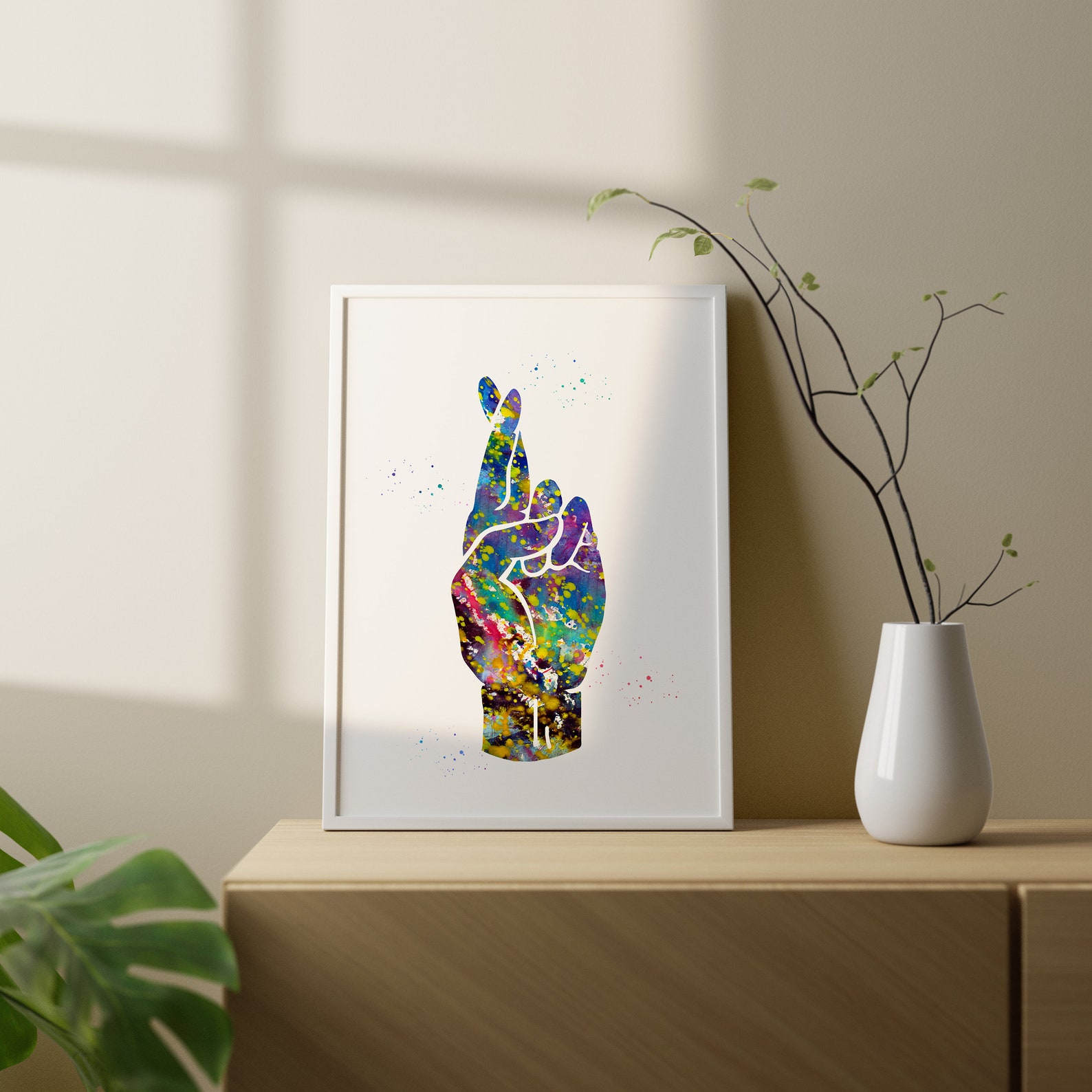 Fingers Crossed Good Luck Hand Sign Watercolor Hand Art Poster | Etsy