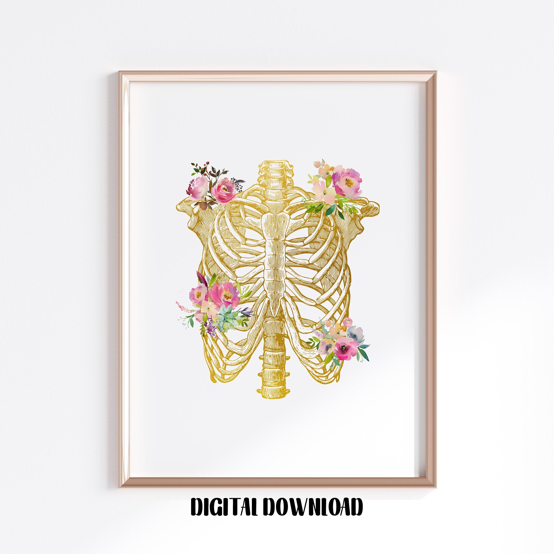 Rib Cage Human Chest Skeleton Anatomy Human Body Poster Floral - Etsy
