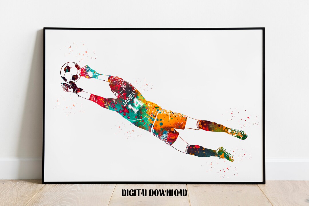 Soccer Player Goalie Personalized Art Custom Name and Number Watercolor ...