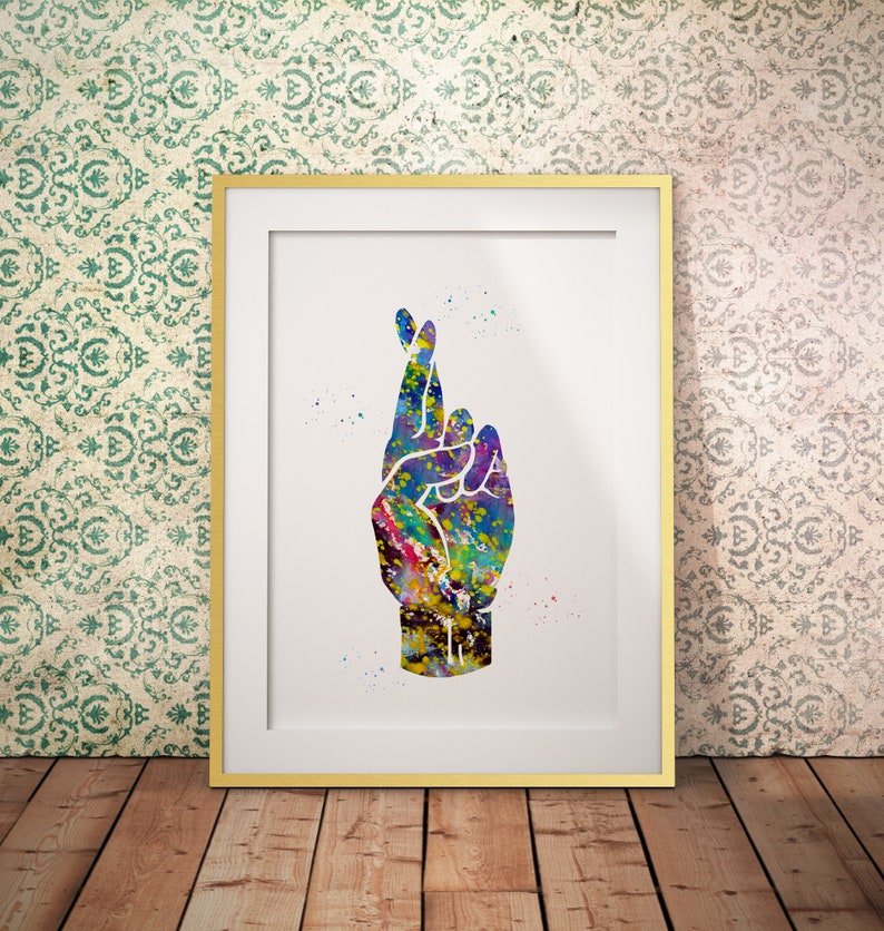 Fingers Crossed Good Luck Hand Sign Watercolor Hand Art Poster - Etsy