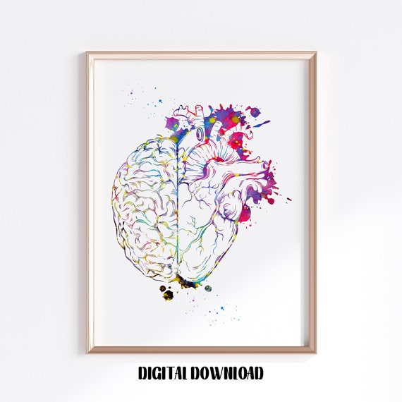 Heart and Brain Clinic Decor Poster Medical Science Watercolor | Etsy