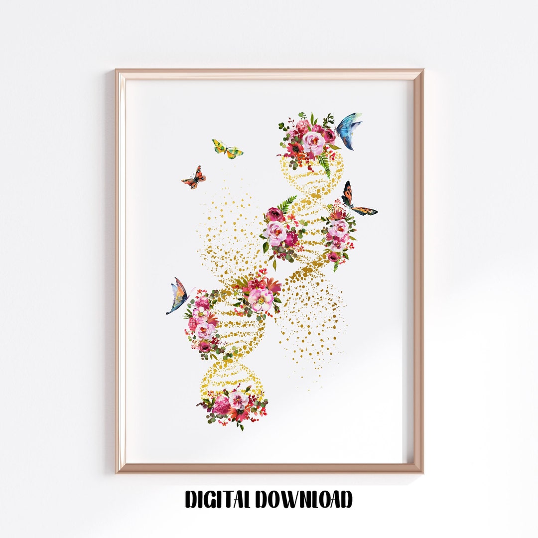DNA Double Helix Genetic Illustration Abstract Biology Art Floral ...
