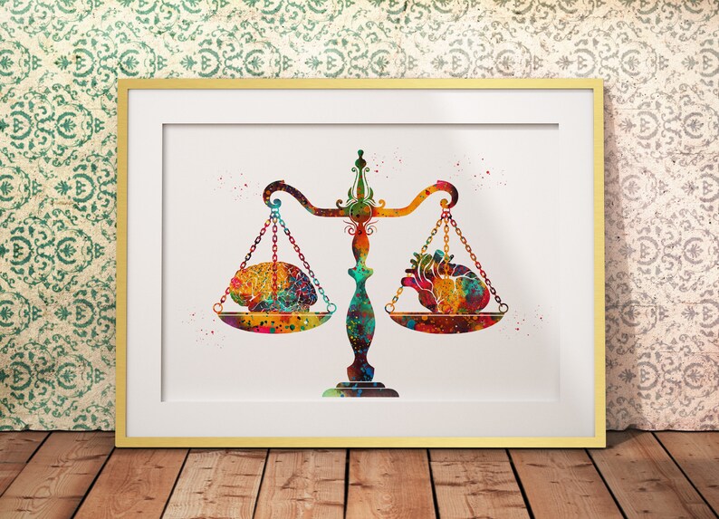 Balance Scale Brain and Heart Poster Watercolor Digital | Etsy