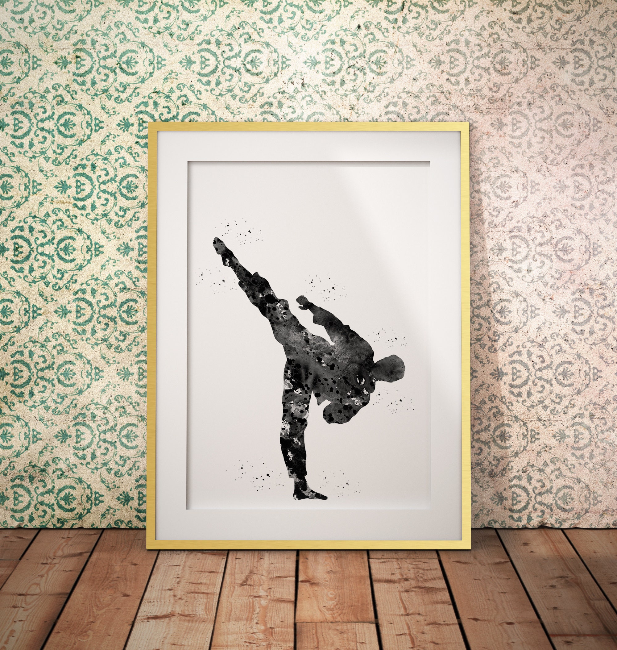 Man Practicing Karate Sport Poster Watercolor Art Digital - Etsy