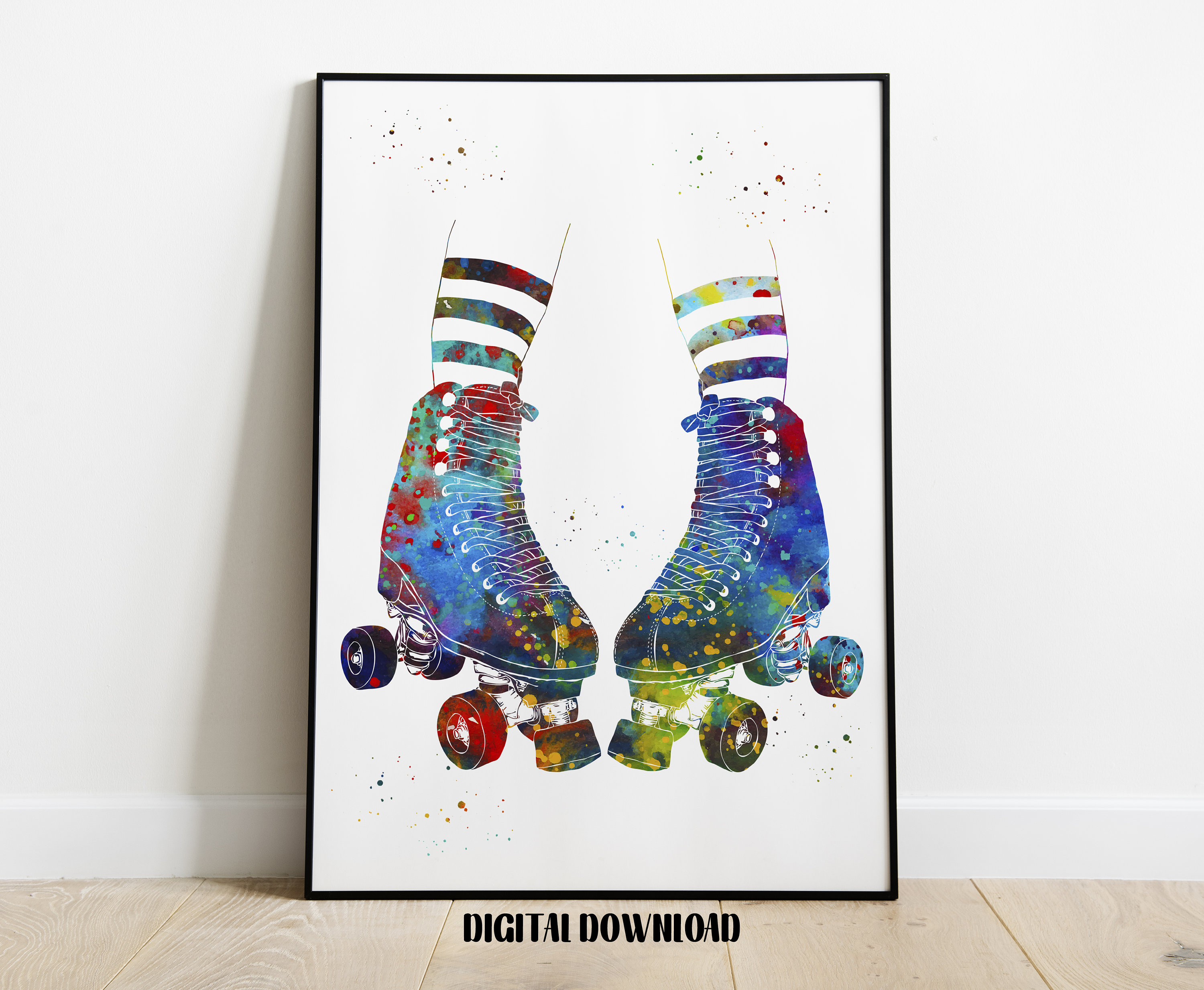 Retro Roller Skates Sport Poster Watercolor Art Digital - Etsy