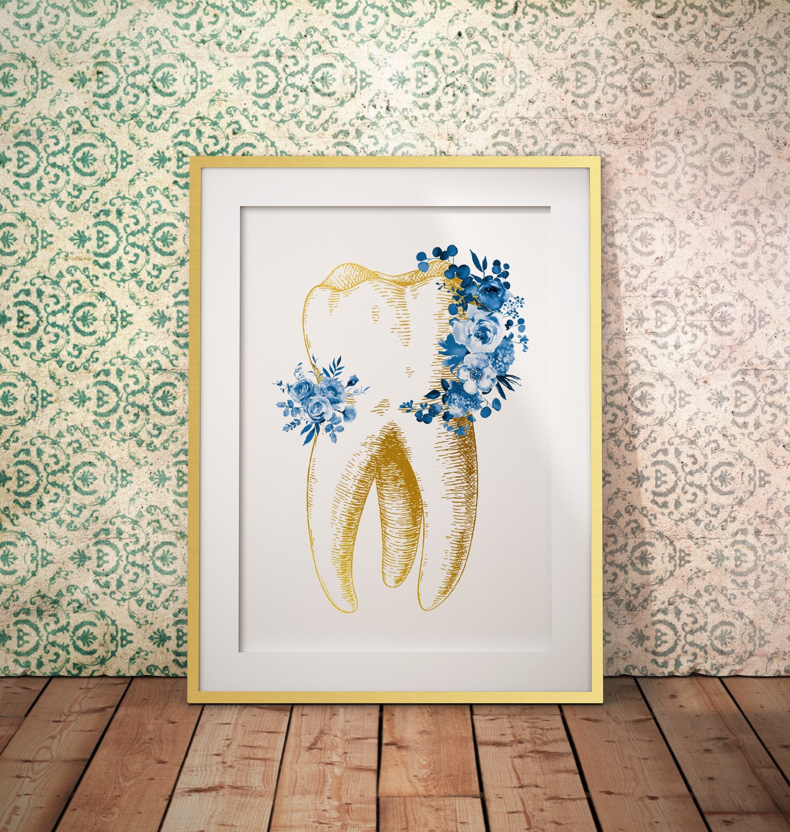 Human Tooth Medical Dental Illustration Floral Flowers Medical | Etsy