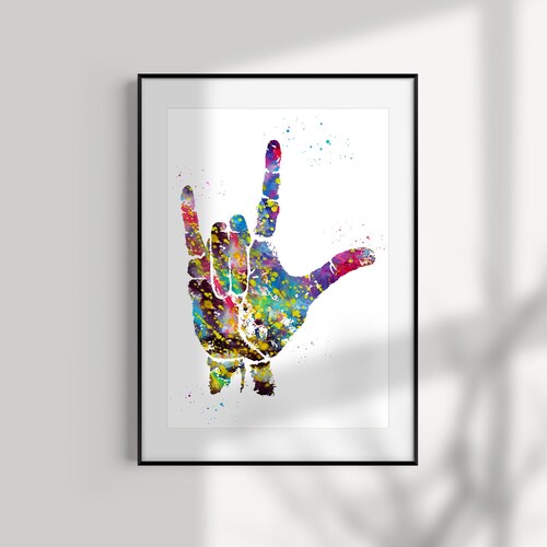 I Love You Hand Sign Watercolour Art Print ILY Hand Sign - Etsy