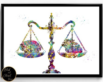 Balance Scale Brain and Heart Poster Watercolor Digital | Etsy