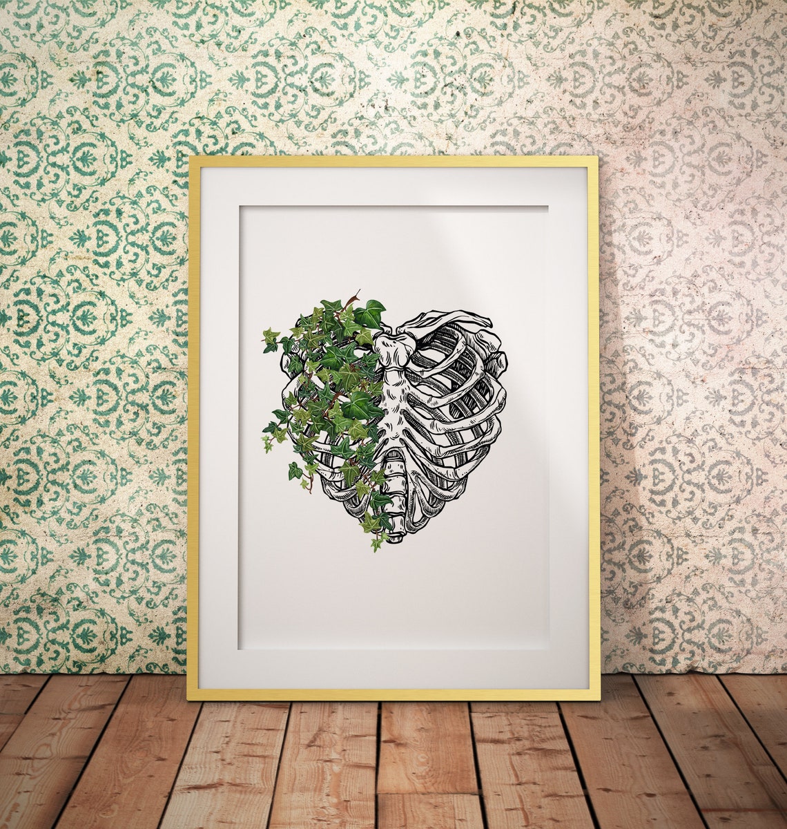 Ivy Heart Shape Rib Cage Skeleton Art Wall Decor Poster - Etsy