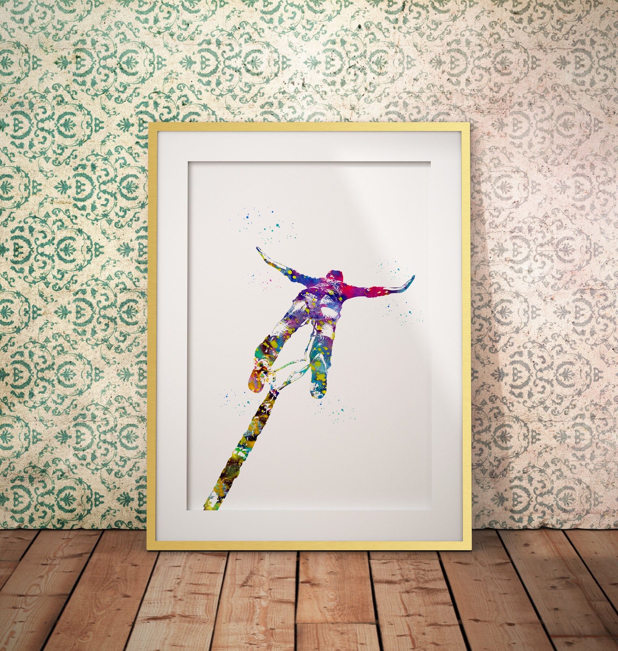 Bungee Jumping Man Sport Poster Watercolor Art Digital Printable ...