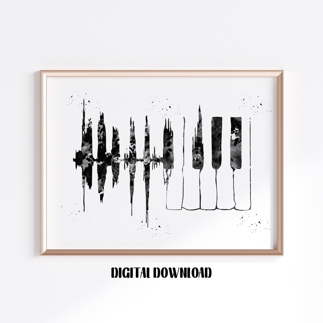 Piano Art Music Soundwave Piano Keyboards Poster Nature Watercolor Art ...