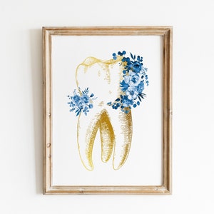 Human Tooth Medical Dental Illustration Floral Flowers Medical Golden ...