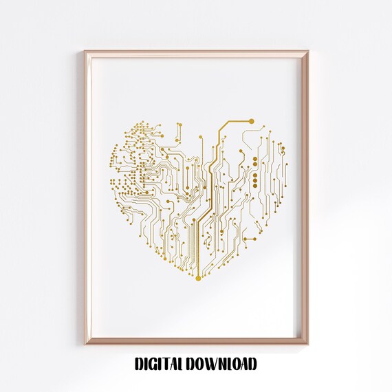 Circuit Heart Computer Science Art Electronic Heart Golden Art - Etsy