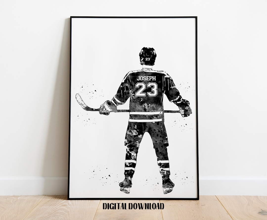 Hockey Player Personalized Art Custom Name and Number Sport Watercolor ...