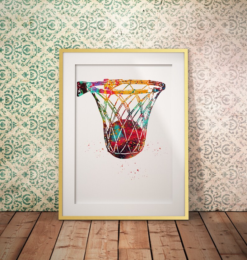 Basketball Art Ball in Net Basket Goal Sport Poster Watercolor - Etsy