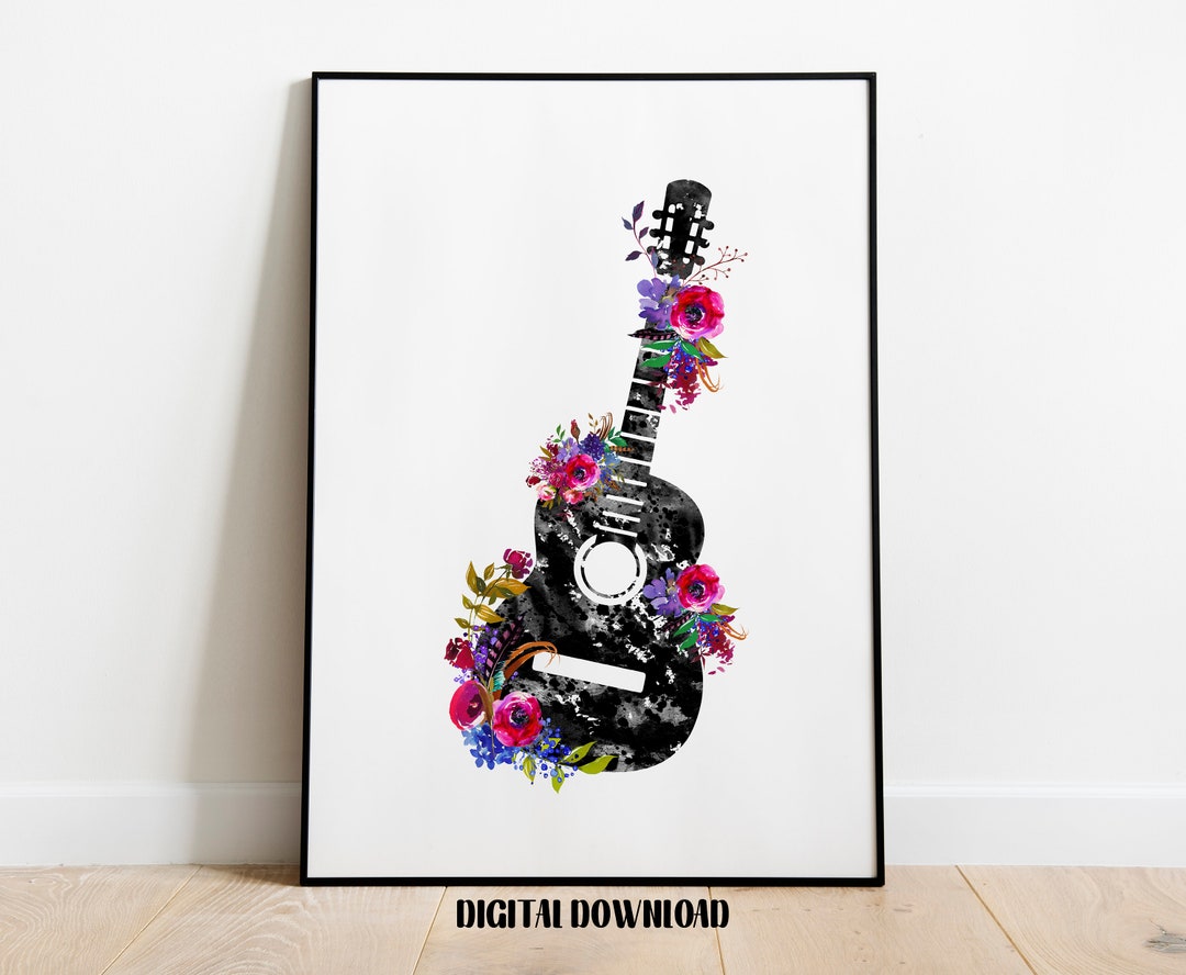 Acoustic Guitar Music Poster Decor Wall Art Watercolor Digital ...