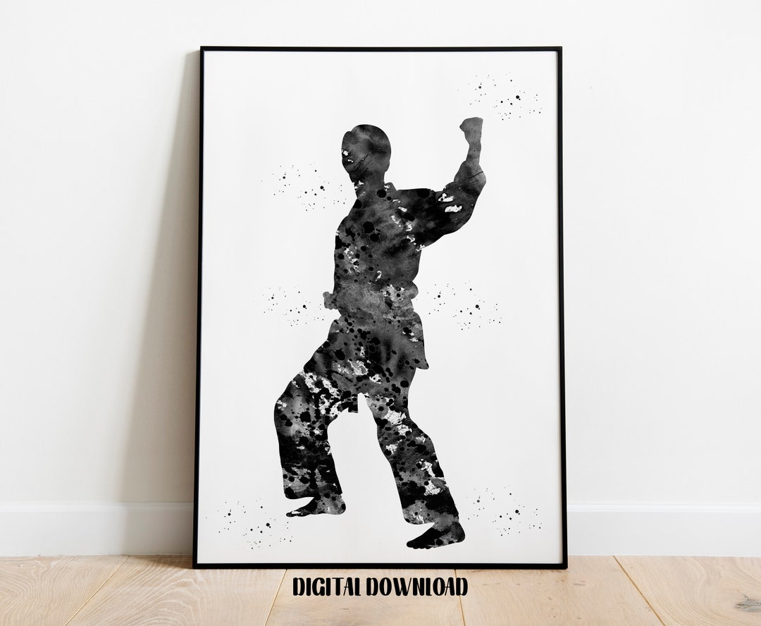 Man Practicing Karate Sport Poster Watercolor Art Digital Printable ...