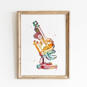 Vintage Compound Microscope Biology Poster Medical Science Watercolor ...