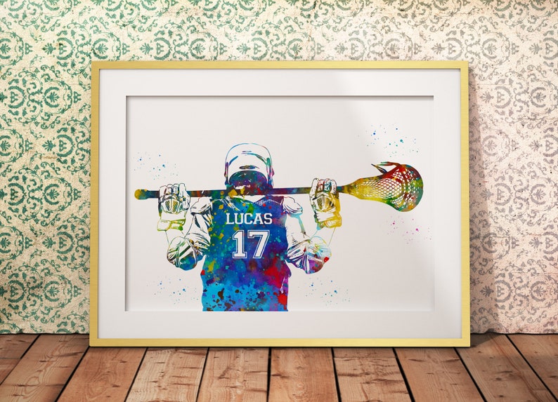 Lacrosse Player Personalized Art Custom Name and Number Sport - Etsy