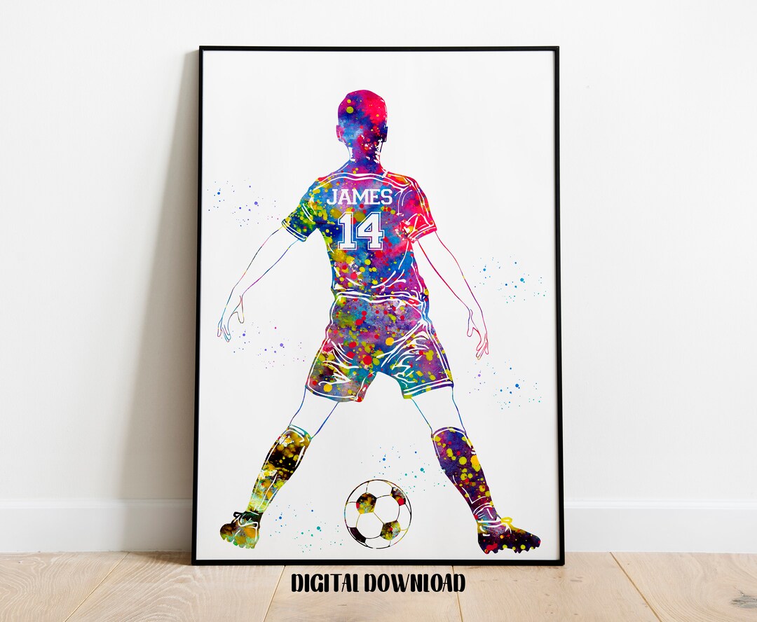 Personalized Soccer Player Watercolor Art Print: Custom Name & Number ...