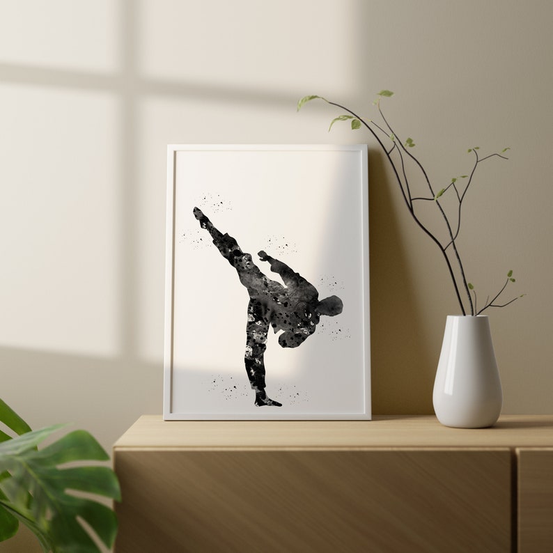 Man Practicing Karate Sport Poster Watercolor Art Digital - Etsy