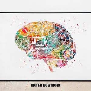 Circuit Brain Computer Science Art Electronic Brain With Chip Poster ...