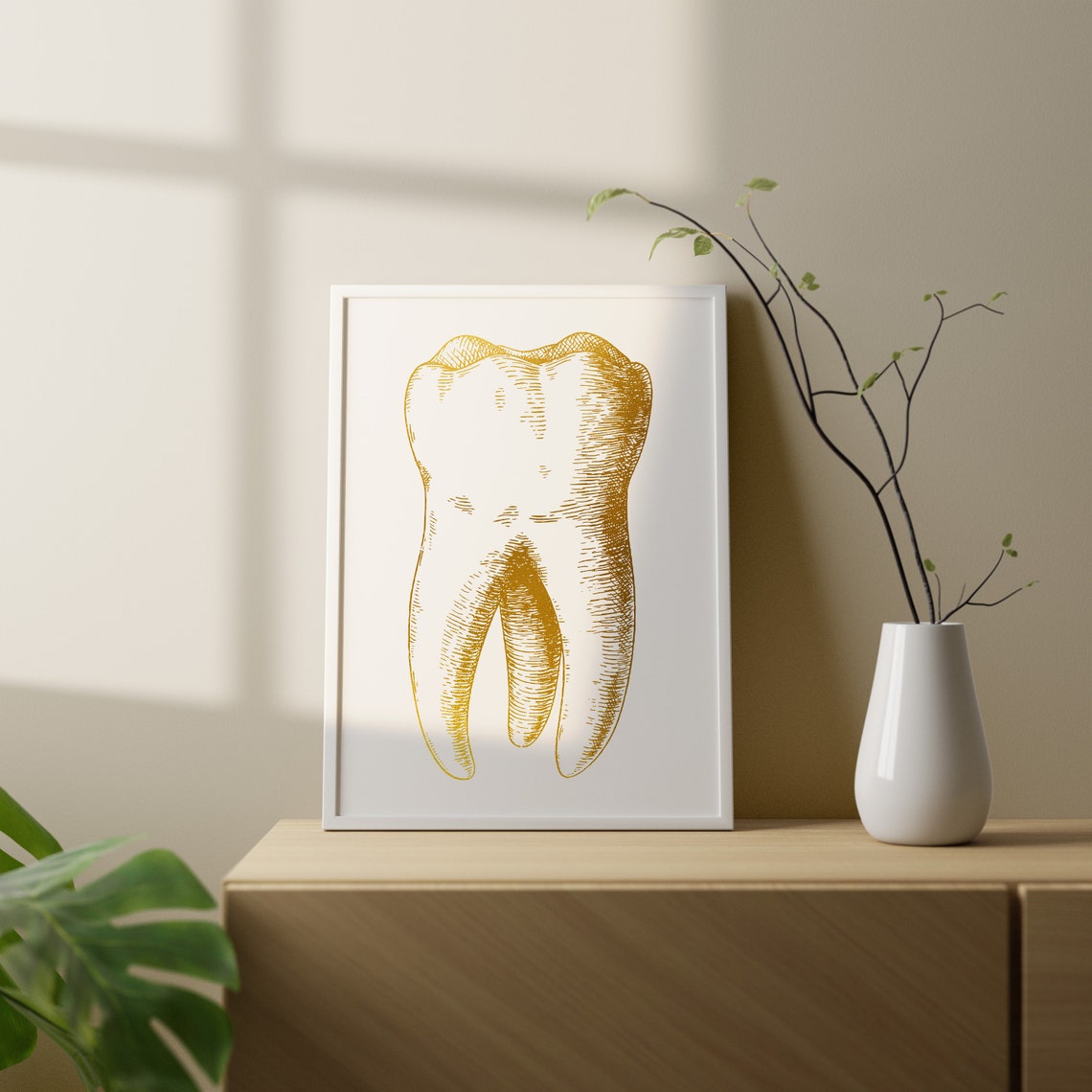 Human Tooth Anatomy Art Medical Dental Illustration Golden Art | Etsy