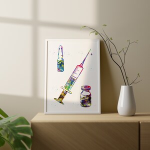 Syringe and Medicine Vials Doctor and Pharmacy Art Biology Poster ...