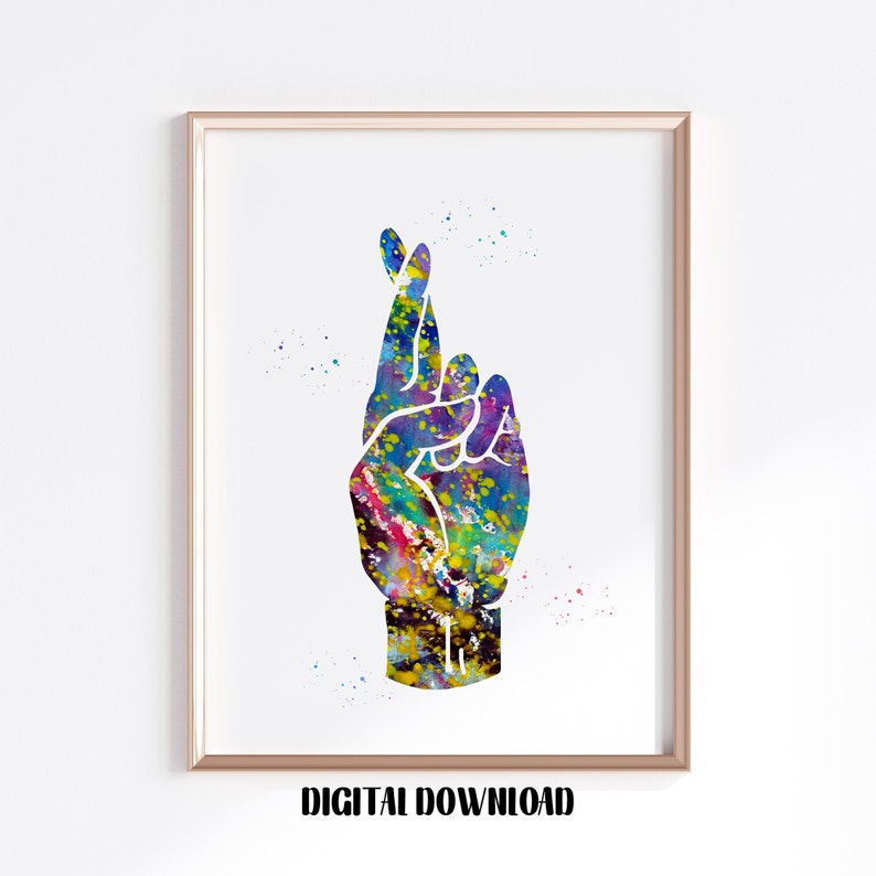 Fingers Crossed Good Luck Hand Sign Watercolor Hand Art Poster - Etsy