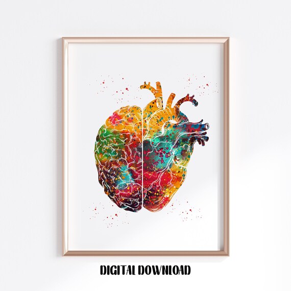 Heart and Brain Clinic Decor Poster Medical Science Watercolor - Etsy