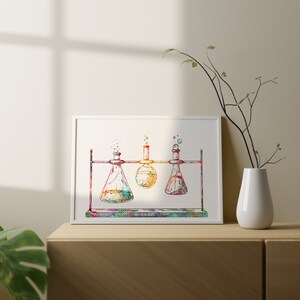 Chemical Flasks Chemistry Art Poster Medical Science Watercolor Digital ...