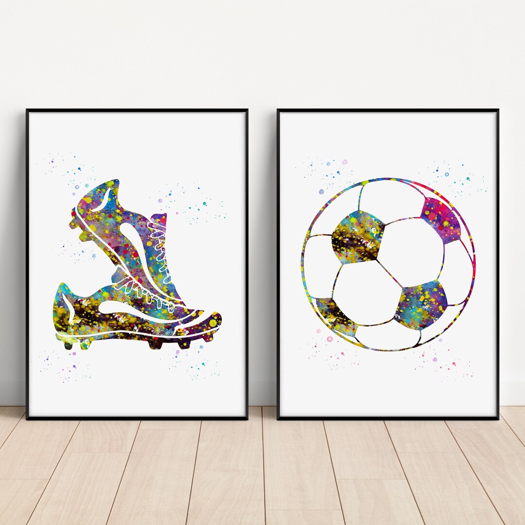 Soccer Art Set Football Cleat Shoes and Ball Sport Poster Watercolor ...