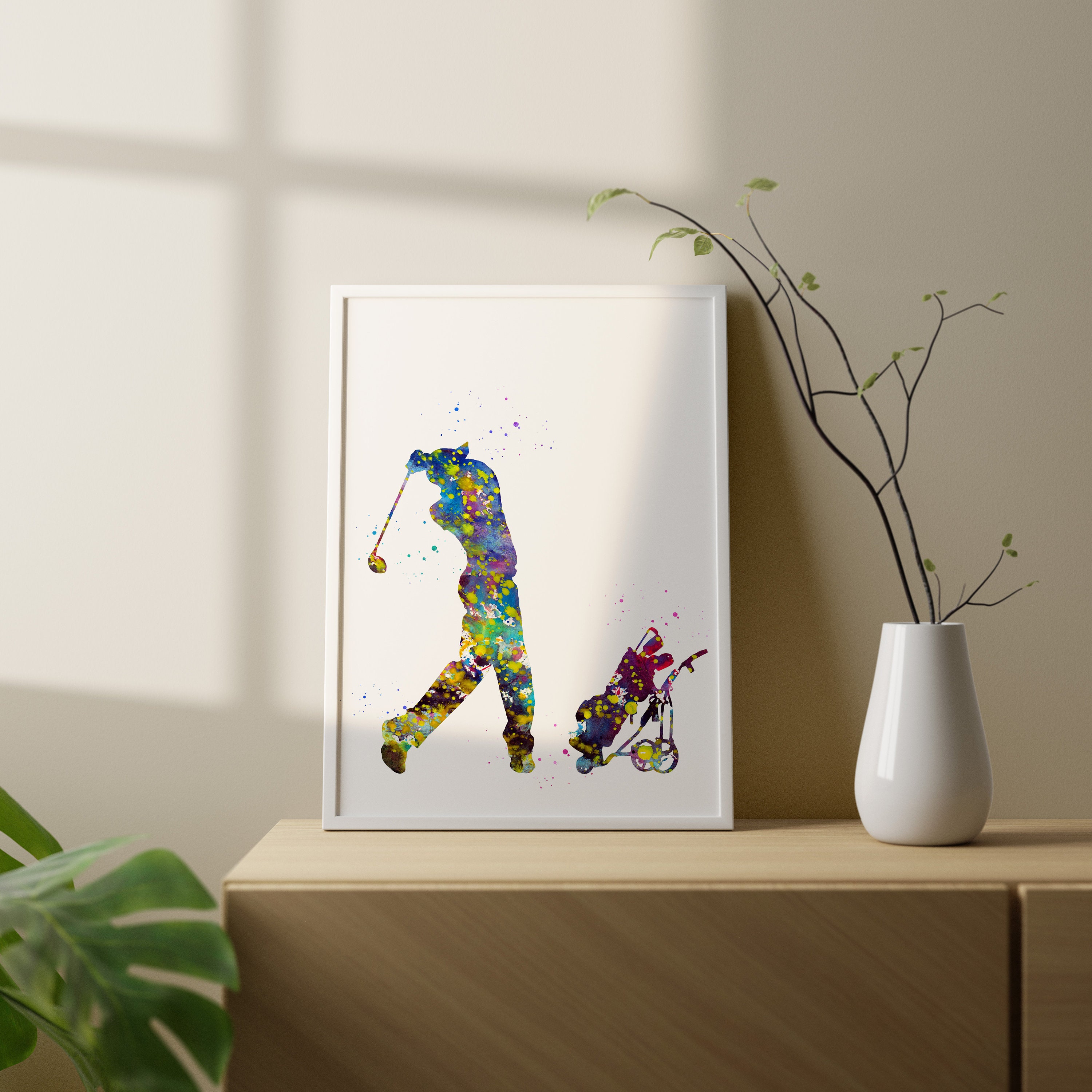 Man Golfer Sport Golf Poster Watercolor Art Digital Printable - Etsy