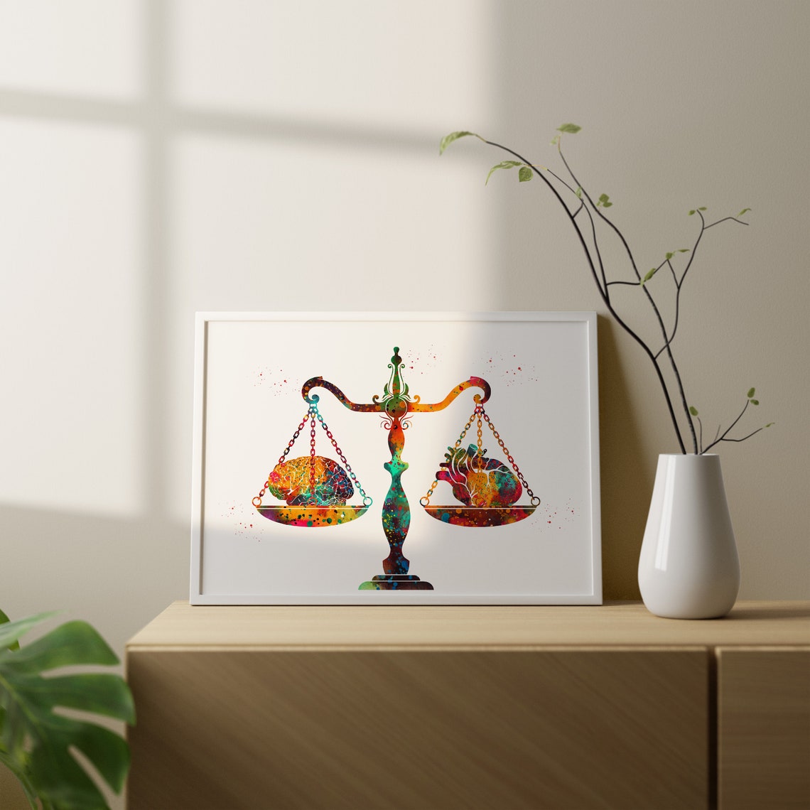 Balance Scale Brain and Heart Poster Watercolor Digital | Etsy