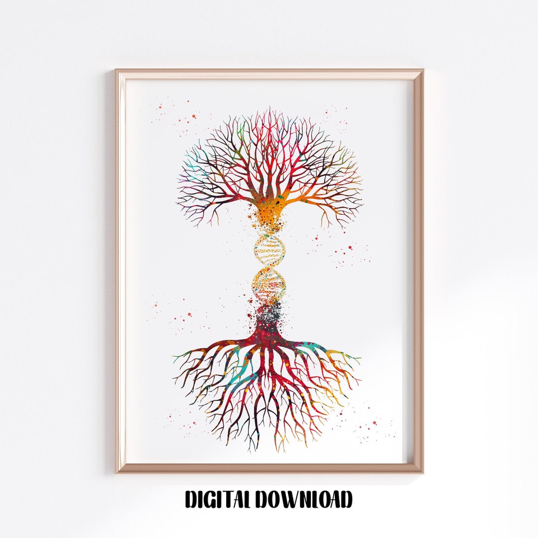 DNA Tree Biology Poster Medical Science Watercolor Digital Printable ...