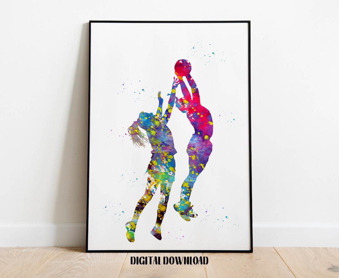 Netball Player Girls Sport Poster Team Sports Watercolor Art Digital ...