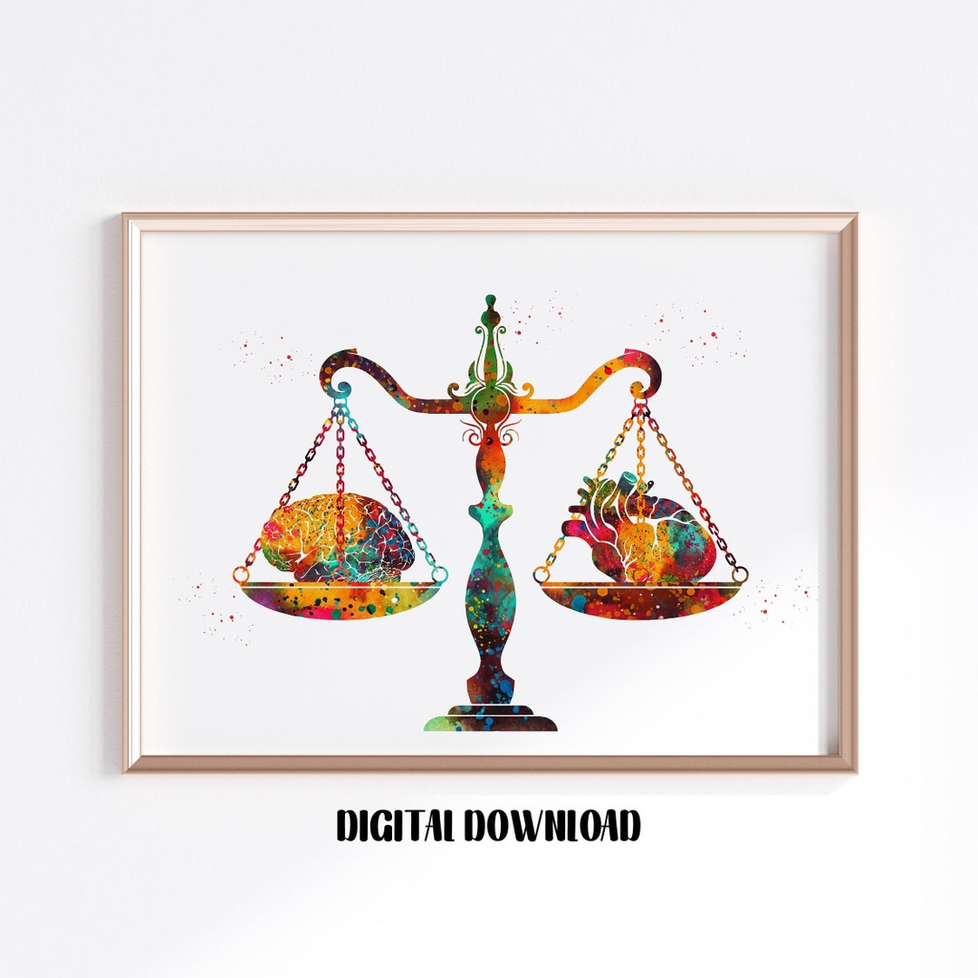 Balance Scale Brain and Heart Poster Watercolor Digital Printable ...