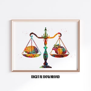 Balance Scale Brain and Heart Poster Watercolor Digital Printable ...