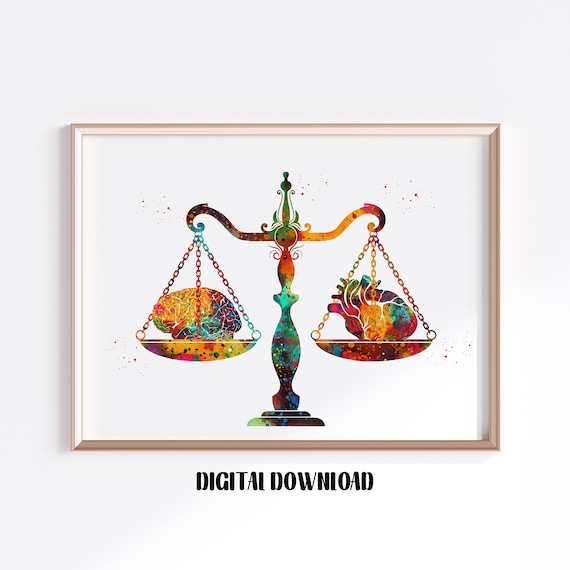 Balance Scale Brain and Heart Poster Watercolor Digital | Etsy