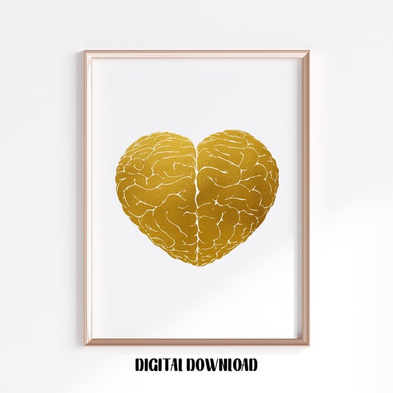 Heart Brain Heart Shaped Brain Art Wall Decor Poster Golden - Etsy UK