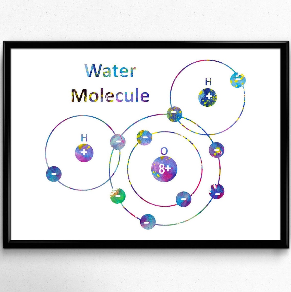 Water Molecule watercolor print water formula poster science | Etsy