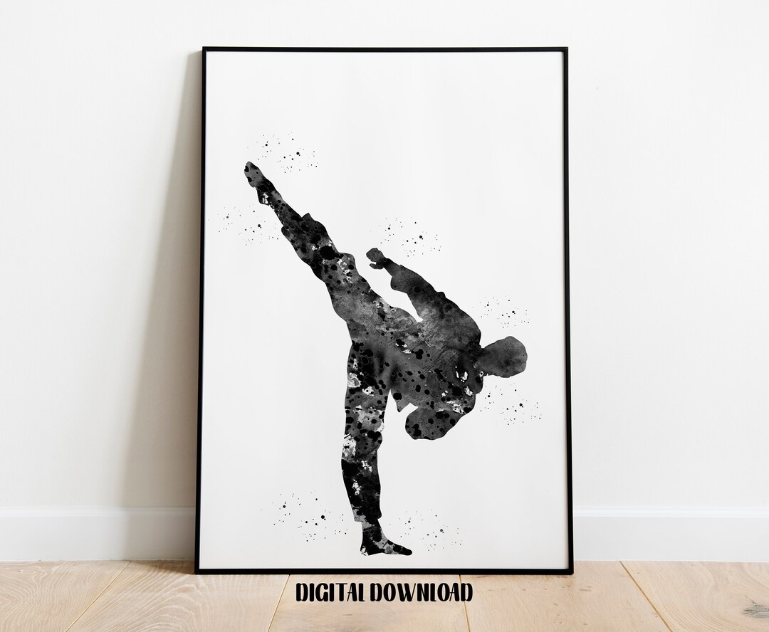 Man Practicing Karate Sport Poster Watercolor Art Digital Printable ...