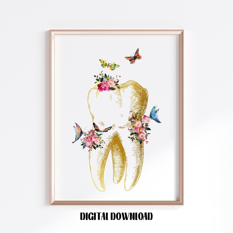 Human Tooth Medical Dental Illustration Floral Flowers Medical - Etsy